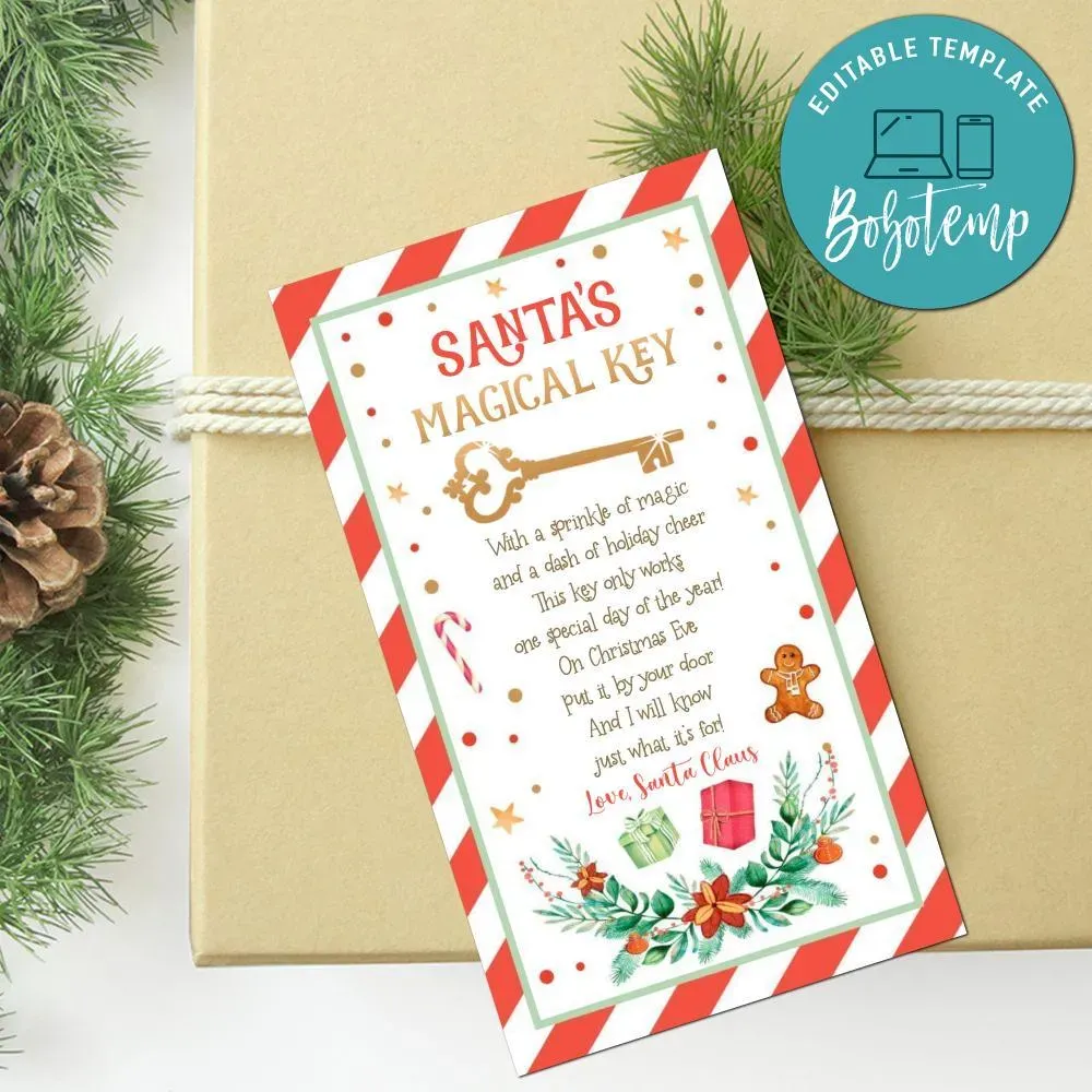 Santa's Magical Key Tag Custom Template Instant Download | Bobotemp