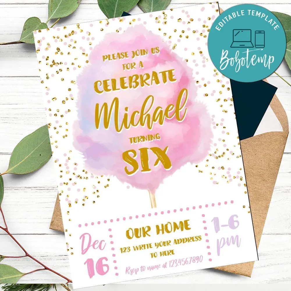 Cotton Candy Birthday Flyer Customizable Template DIY | Bobotemp