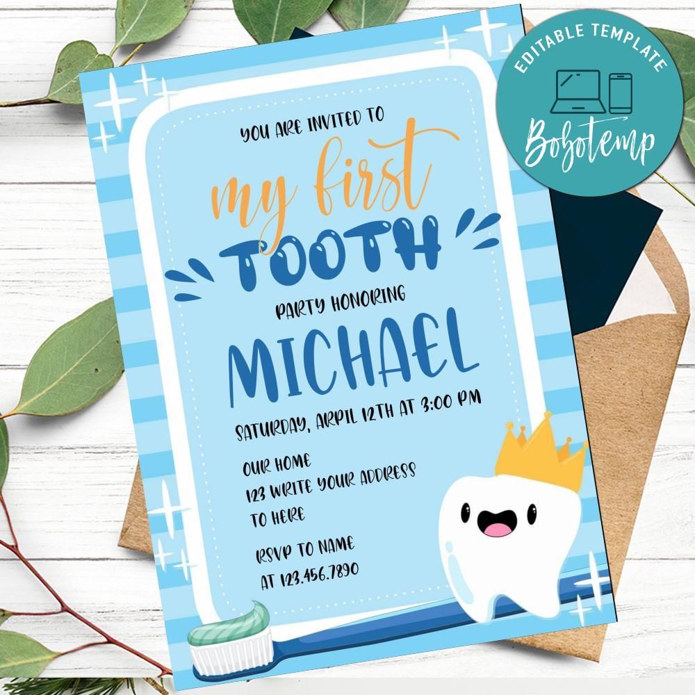 First tooth party Invitation Template to Print at Home DIY | Bobotemp