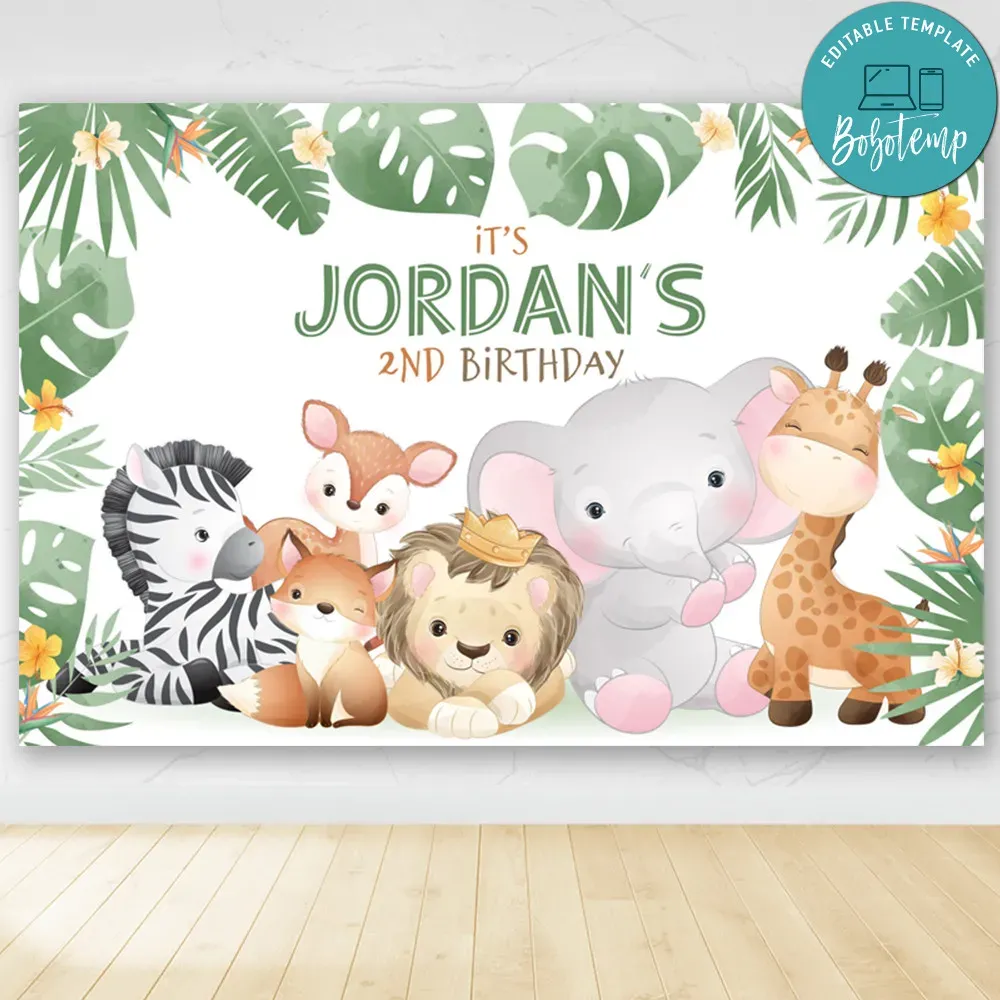Safari Birthday Party Banner Backdrop Printable DIY | Bobotemp