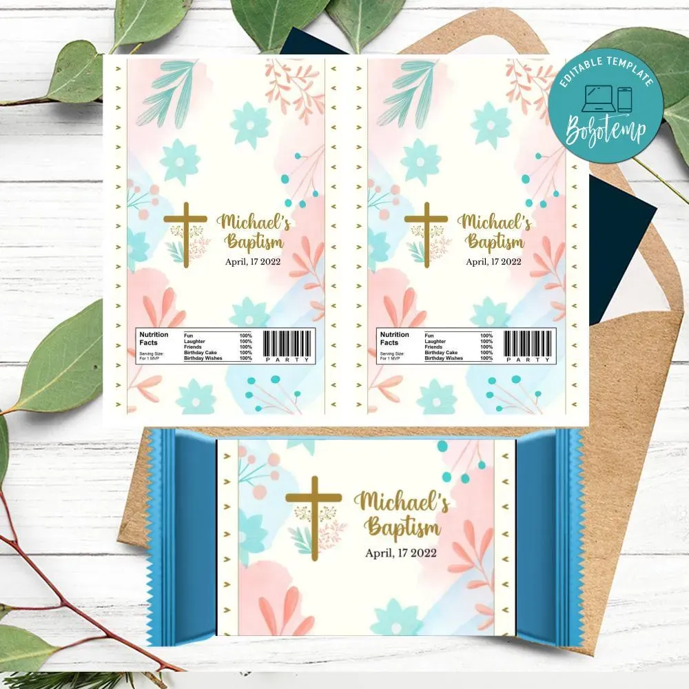 Baptism Candy Bar Wrapper Label Digital File | Bobotemp
