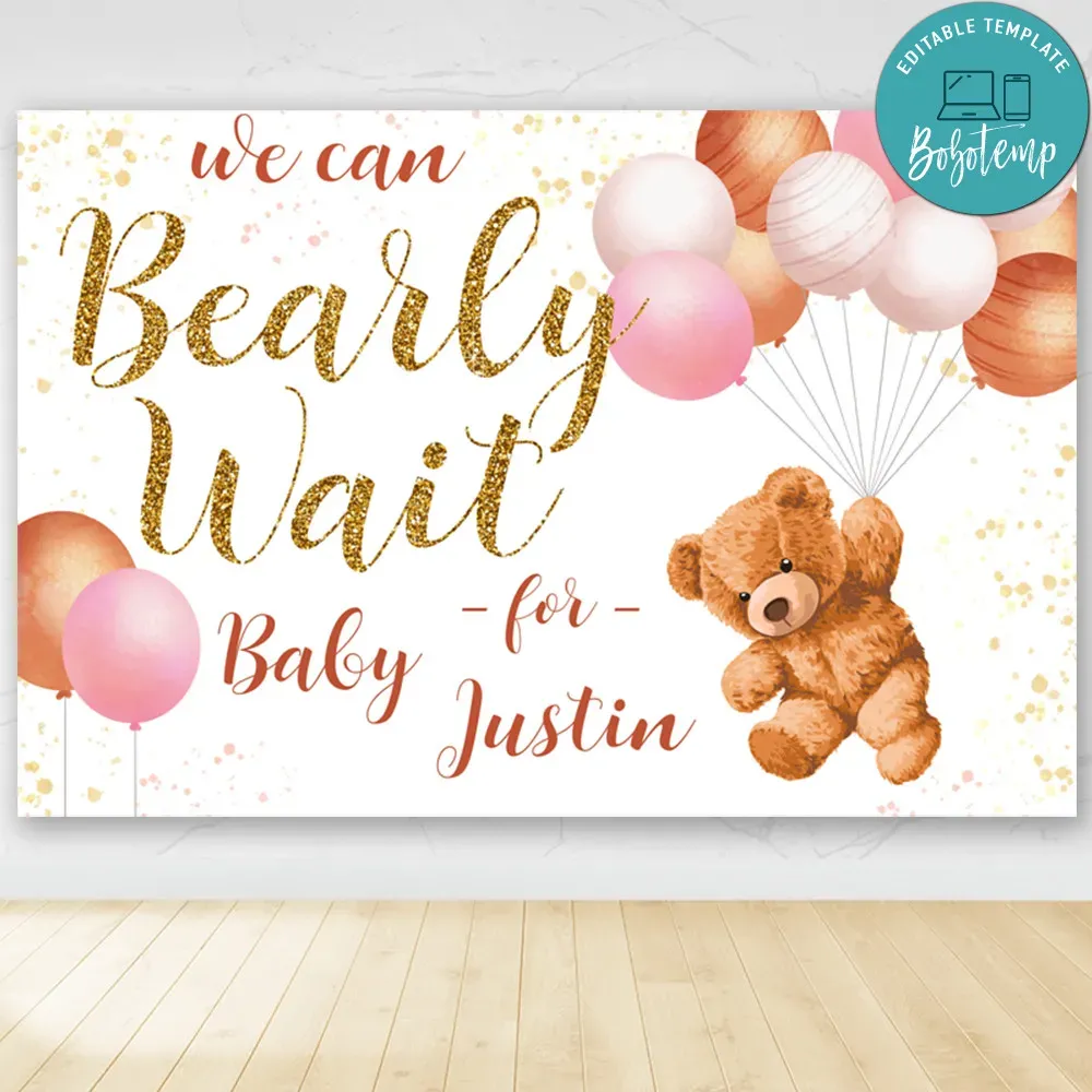 Teddy Bear Birthday Party Banner Backdrop Printable DIY | Bobotemp