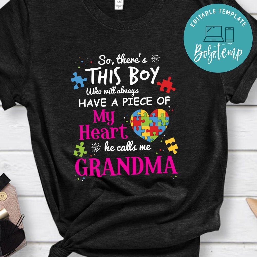 Autism Grandma T-Shirt Piece Of My Heart Awareness PNG file template ...