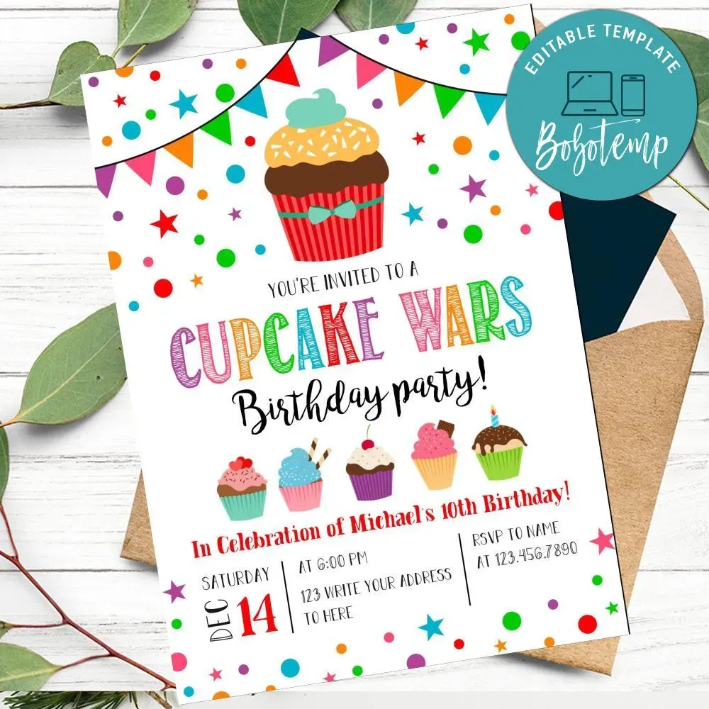 Cupcake Wars Party Invitation Customizable Template DIY | Bobotemp