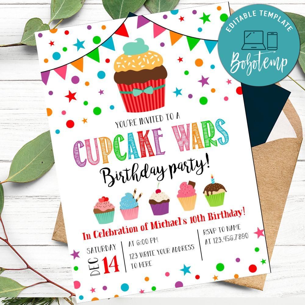 Cupcake Wars Party Printable Invitations Cupcake Birthday Theme