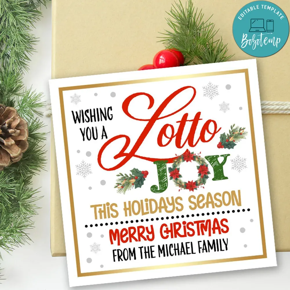 Christmas Lottery Ticket Gift Tag Customizable Template DIY | Bobotemp
