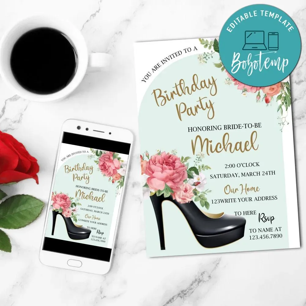 Shoe Bridal Shower Invitation Printable Instant Download | Bobotemp