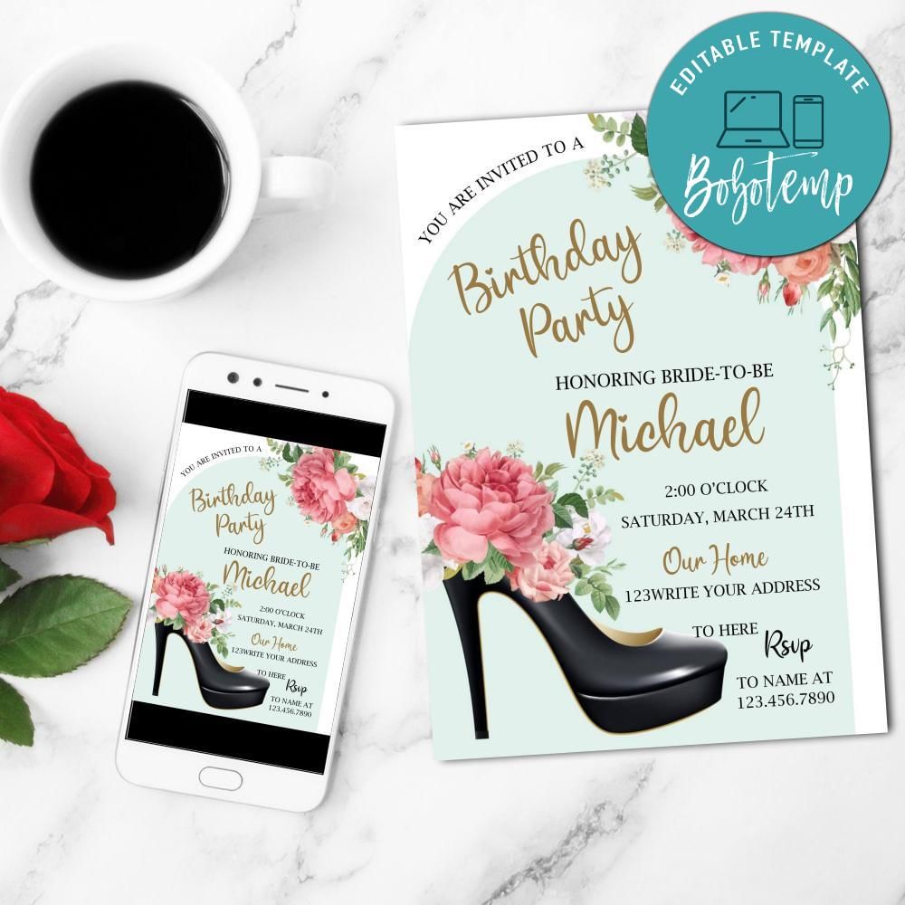 Shoe Bridal Shower Invitation Printable Instant Download | Bobotemp