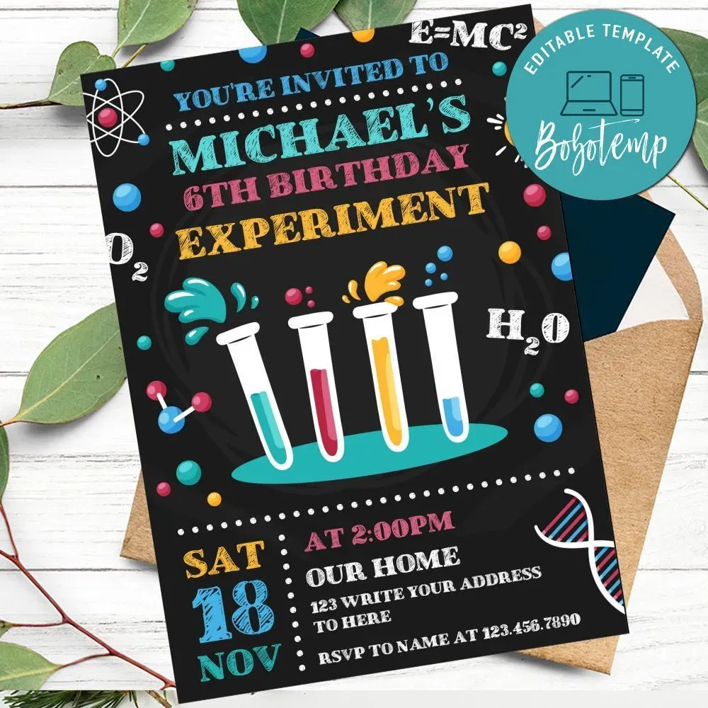 Science Experiment Party Invitation Customizable Template DIY | Bobotemp