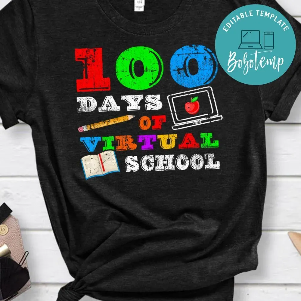 100 Days Of Virtual School Funny 100th Day Of School 2021 Shirt | Bobotemp