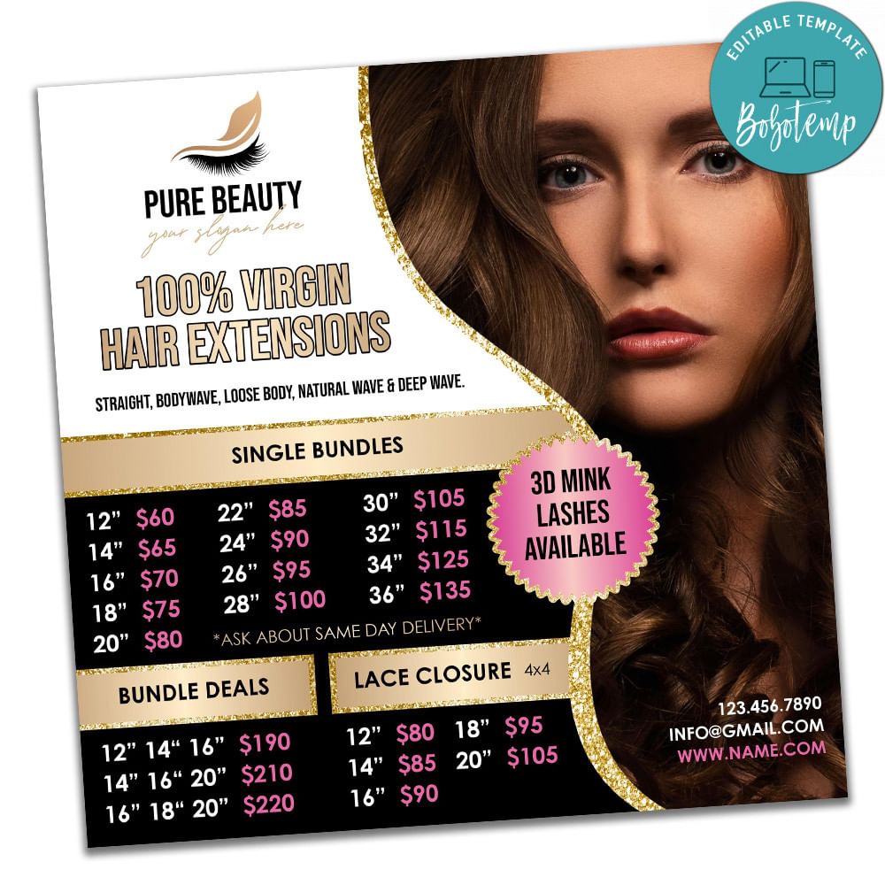Hair extension Flyer Template DIY | Bobotemp