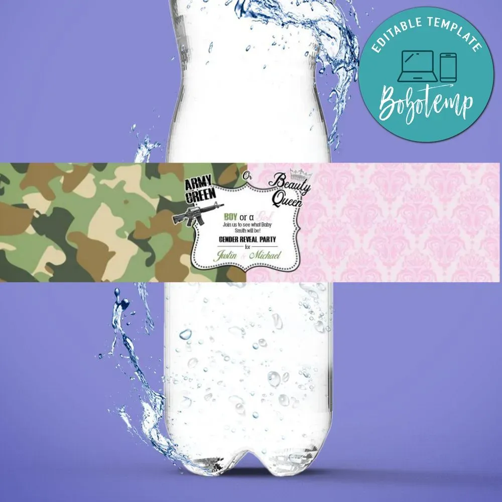 Army Green or Beauty Queen Gender Water Bottle Label Template DIY ...