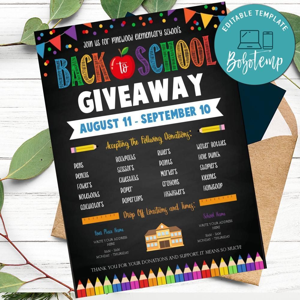 Back To School Giveaway Flyer Template DIY Createpartylabels