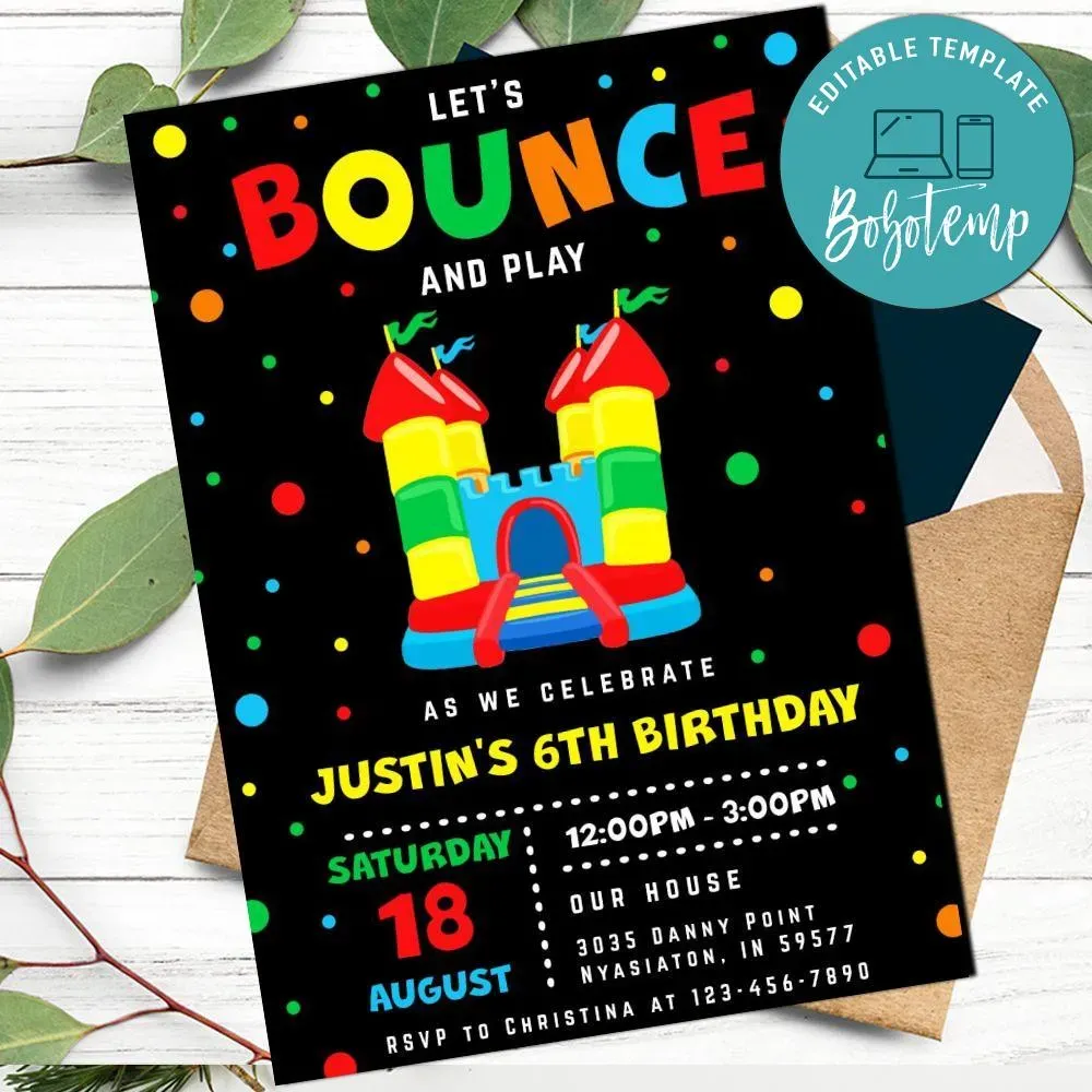 Bounce House Birthday Party Chalkboard Invitation Printable DIY | Bobotemp
