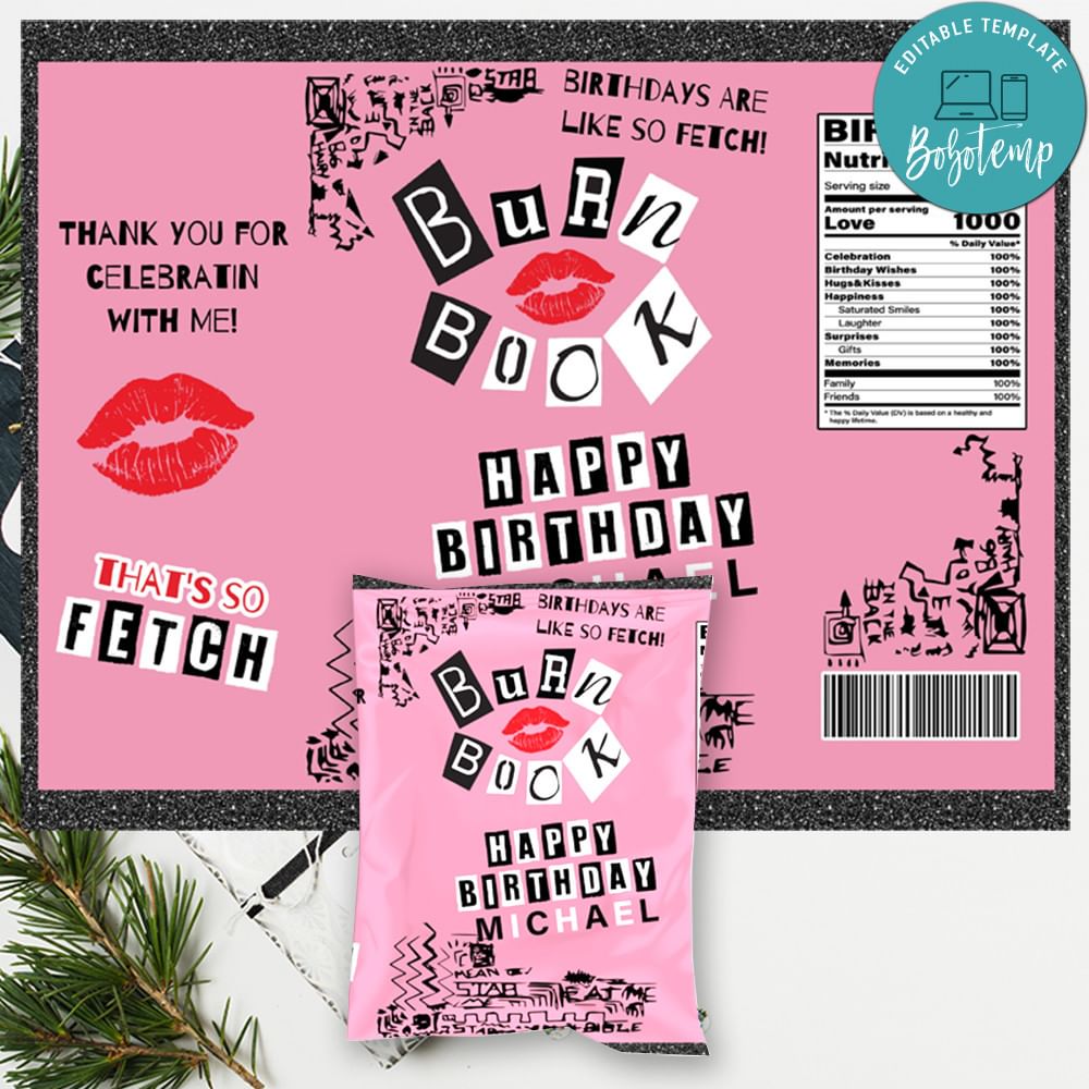 Mean Girls Birthday Chip Bag Digital File DIY Createpartylabels