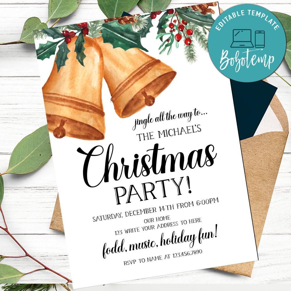 Jingle Bell Invitation Customizable Template DIY Createpartylabels