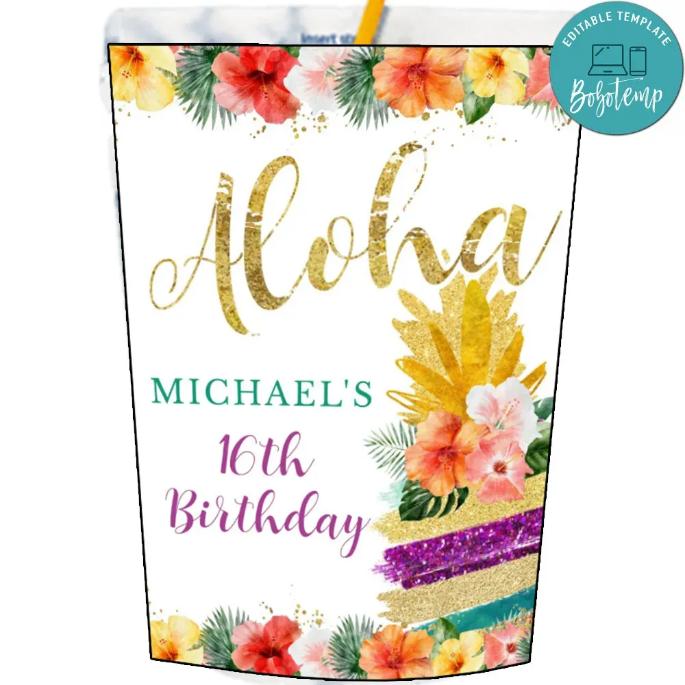 Hawaiian Luau Capri Sun Labels Digital File Printable | Bobotemp