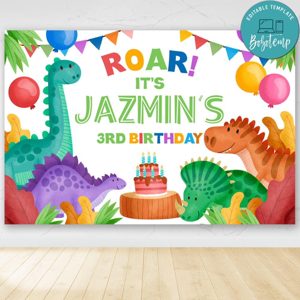 Dinosaur Birthday Party Banner Backdrop Printable DIY Createpartylabels