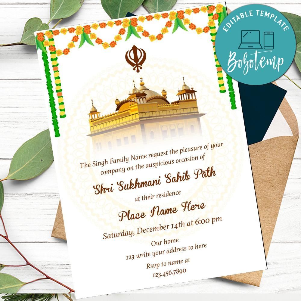 Sukhmani Sahib Path Invitation Customizable Template DIY Bobotemp