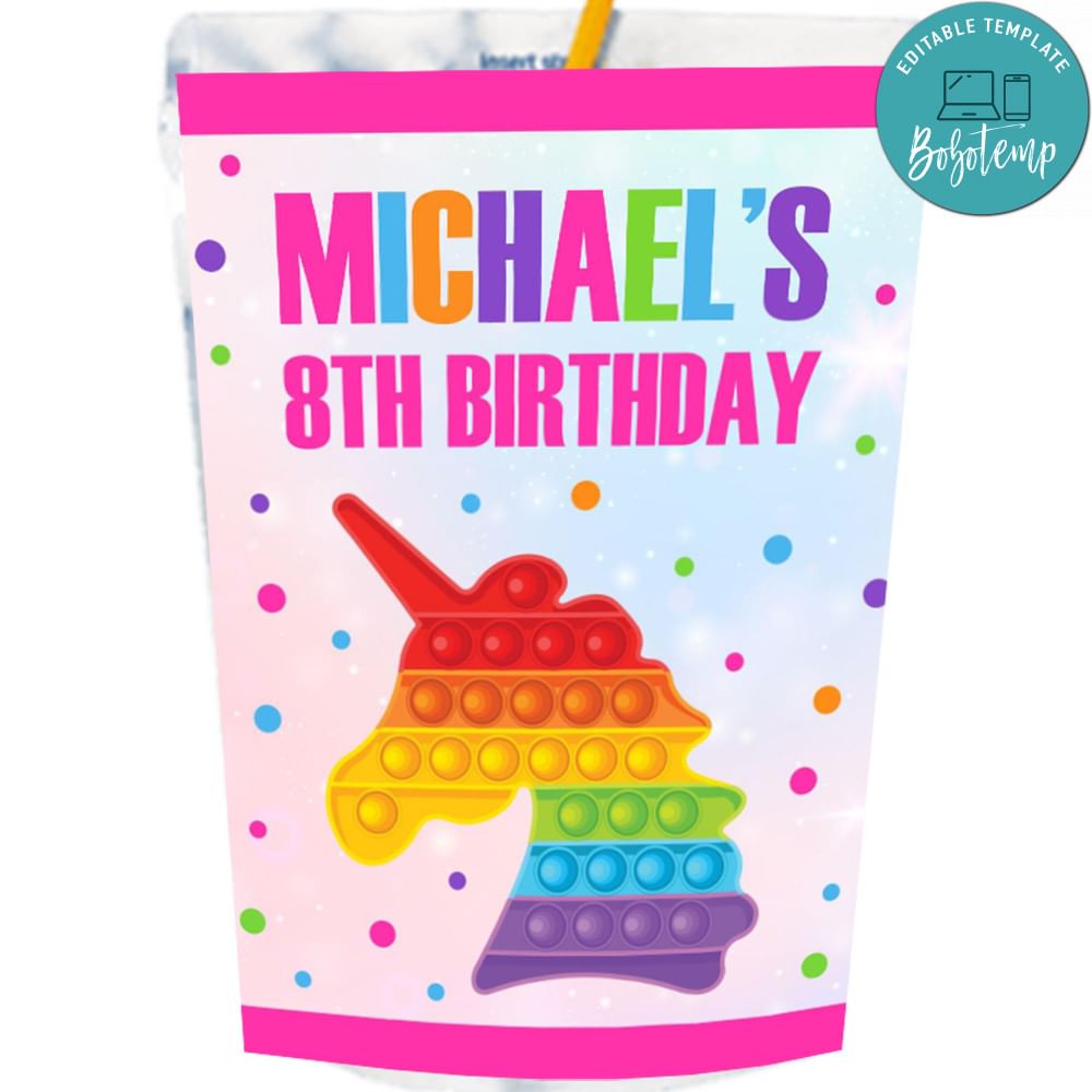 Pop It Fidget Capri Sun Labels Digital File Printable | Sportspartydesign