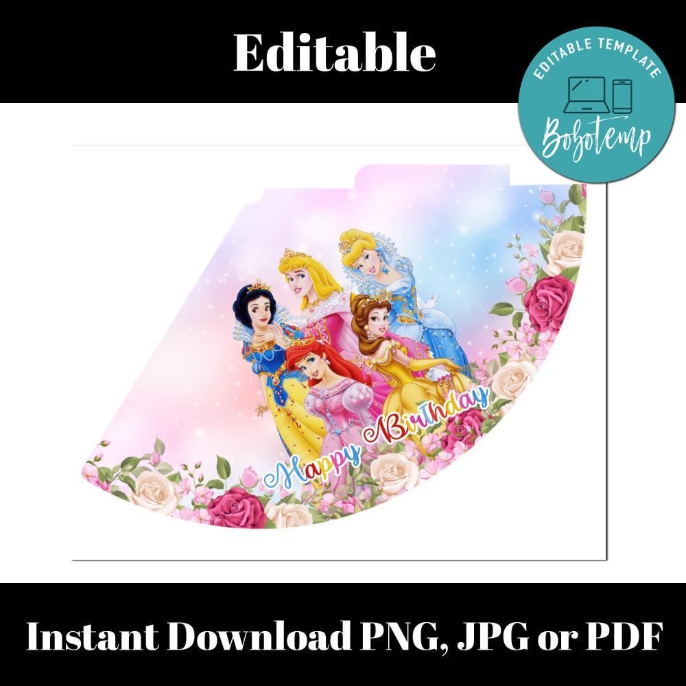 Disney Princess Birthday Party Hat Template Customizable Instant | Bobotemp