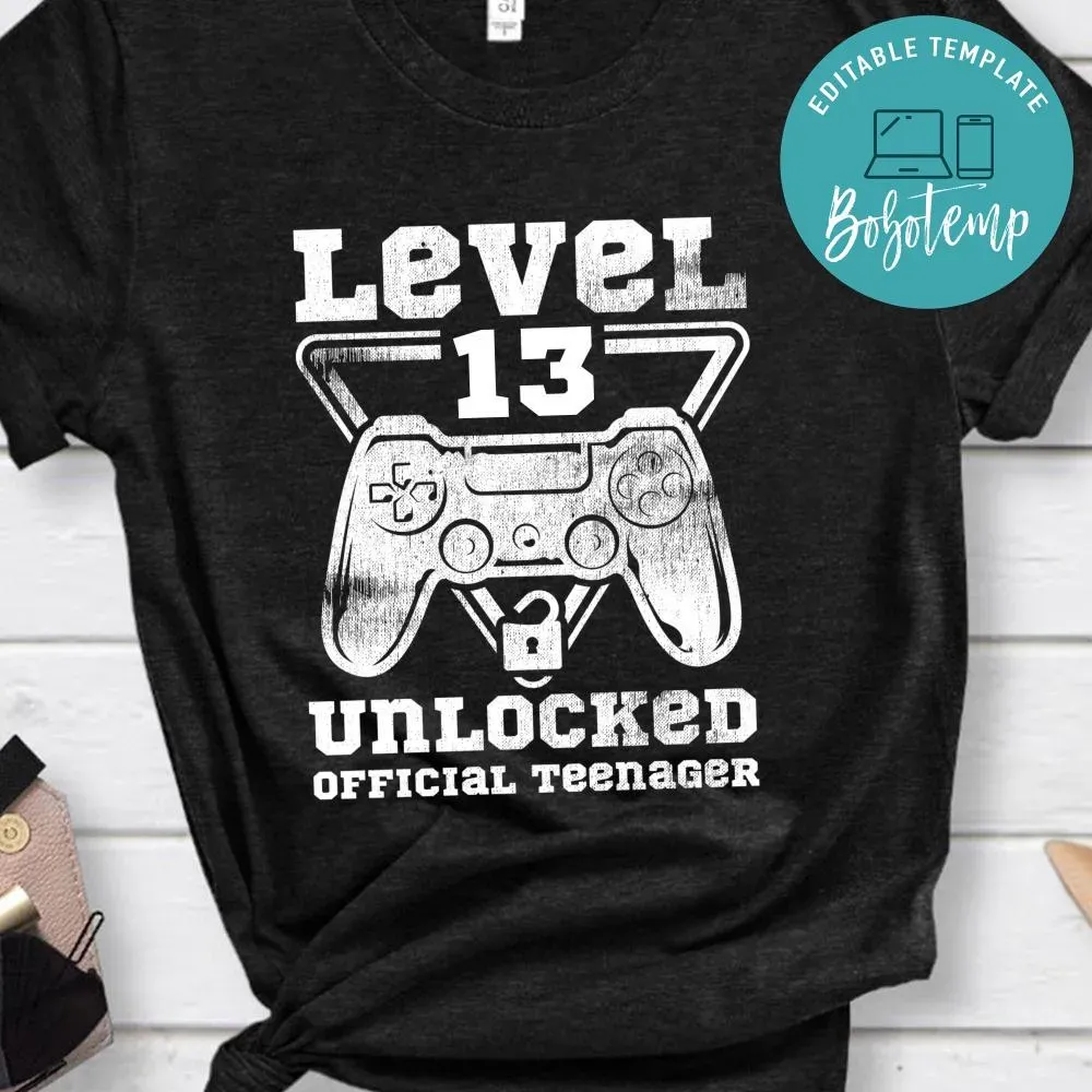Official Teenager 13th Birthday Shirt Level 13 Unlocked T-Shirt | Bobotemp