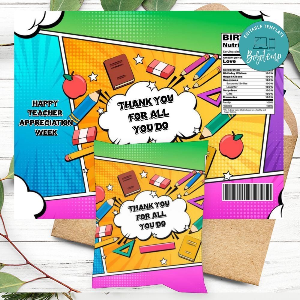Teacher Appreciation Week Chip Bag Digital File DIY | Bobotemp