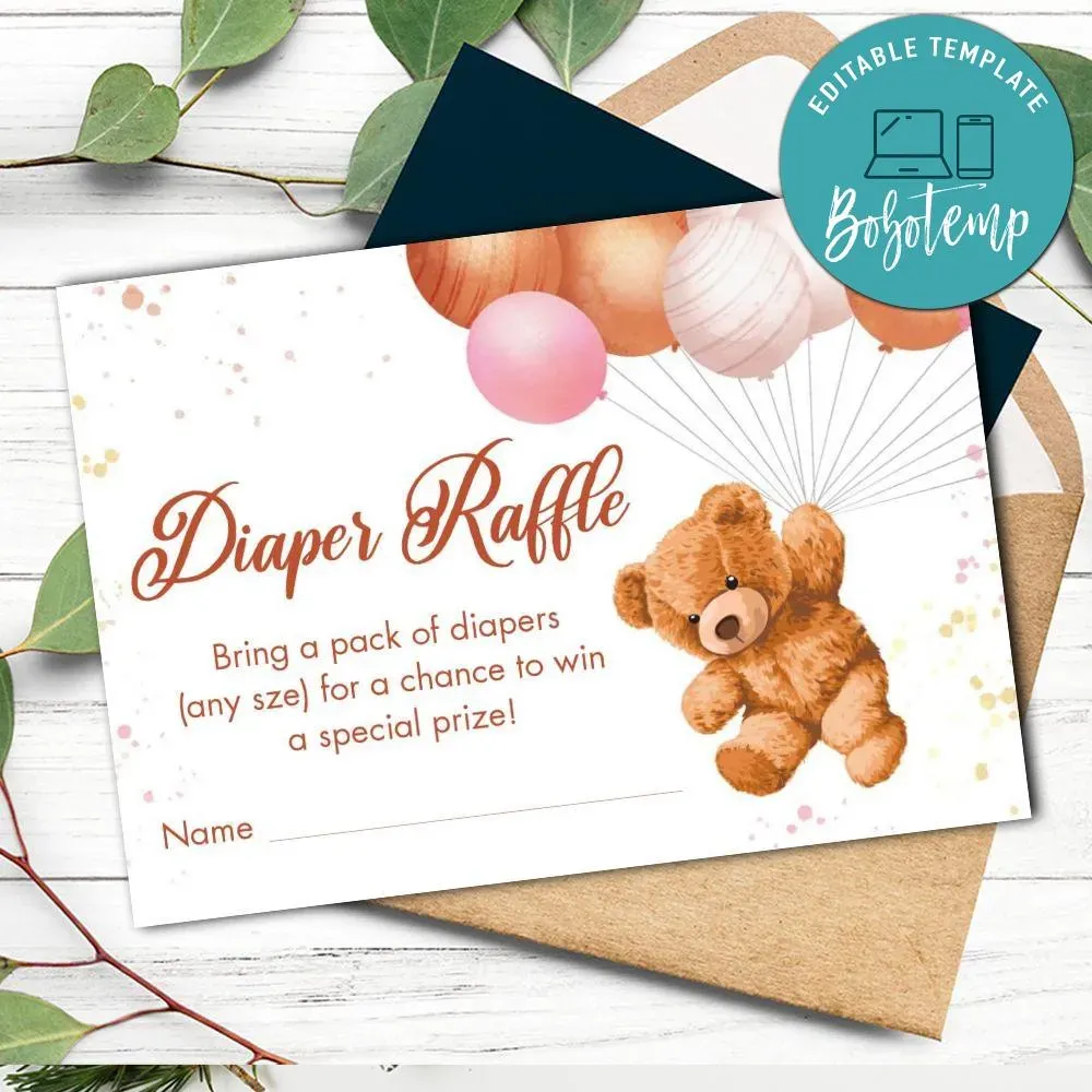 Teddy be Diaper Raffle Customizable Template to print at home DIY ...