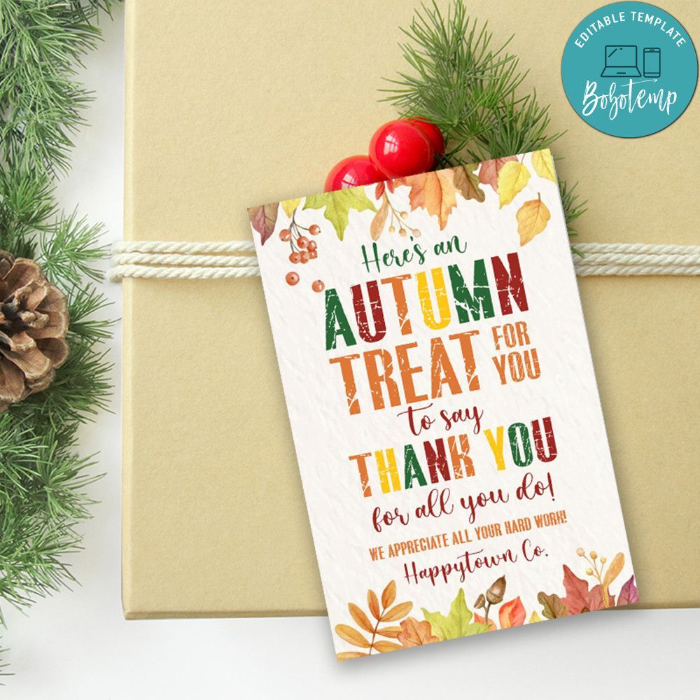 Autumn Treat Birthday Thank You Tag Custom Template DIY | Bobotemp