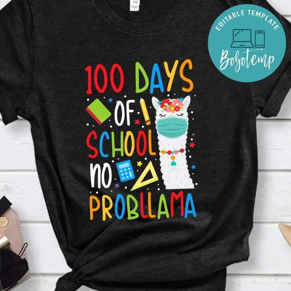 Happy 100th Day Of School Llama Probllama PNG file template | Bobotemp
