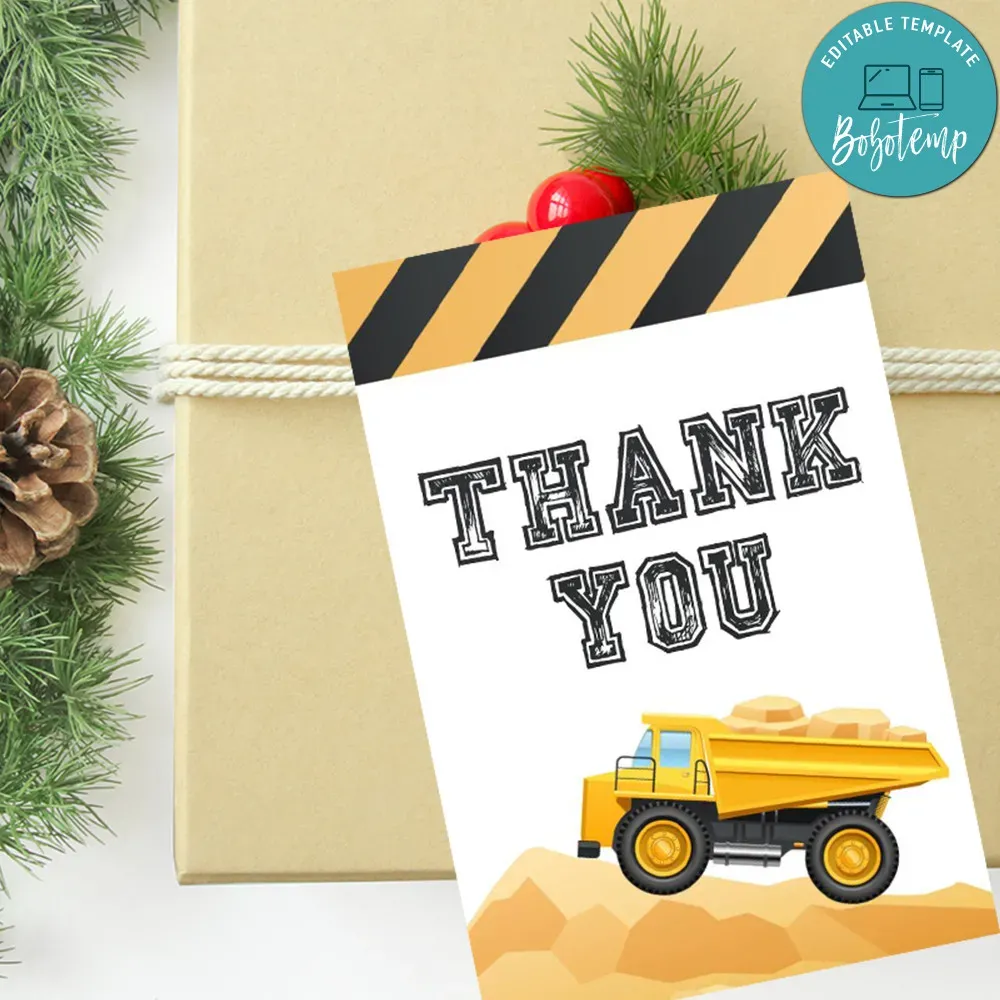 Construction Thank You Tag Custom Template Instant Download | Bobotemp