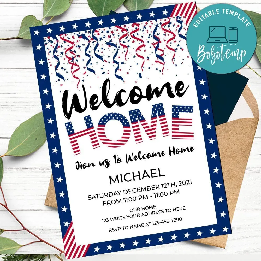 Military welcome home Invitation Customizable Template DIY | Bobotemp