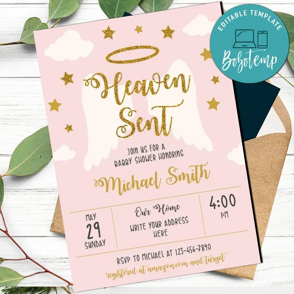Angel Wings Invitation Customizable Template Instant Download | Bobotemp