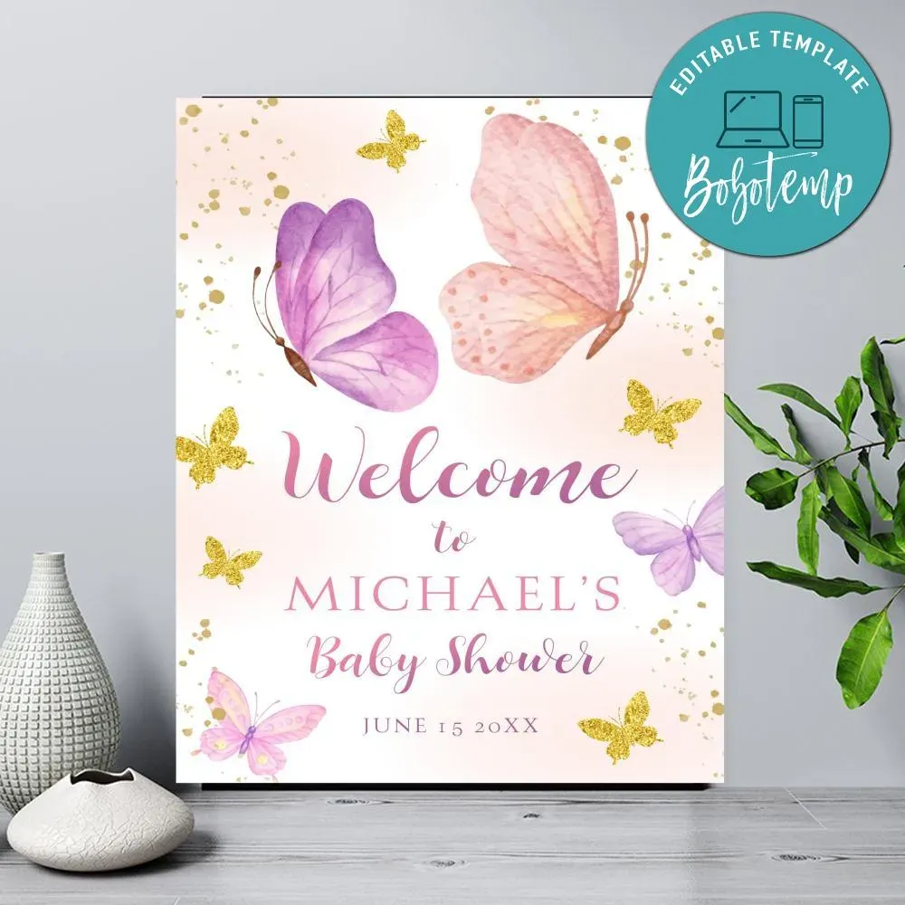 Butterfly Welcome Sign Customizable Template Instant Download | Bobotemp