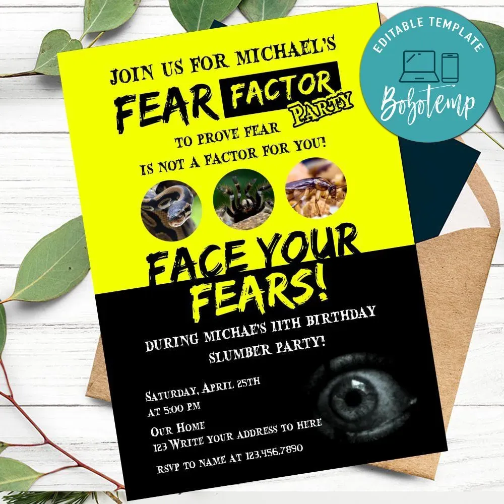 Fear factor party Invitation Template to Print at Home DIY | Bobotemp