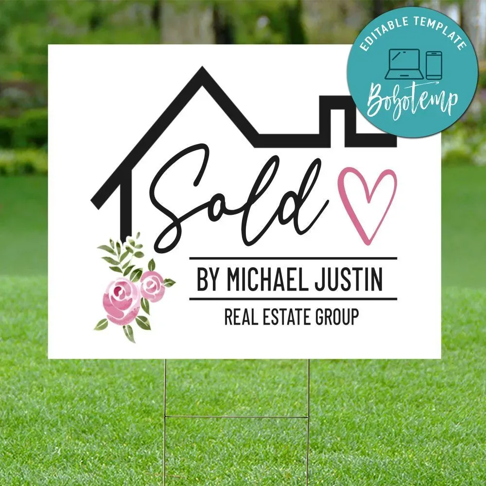Realtor Sold Yard Sign Digital File Template DIY | Bobotemp