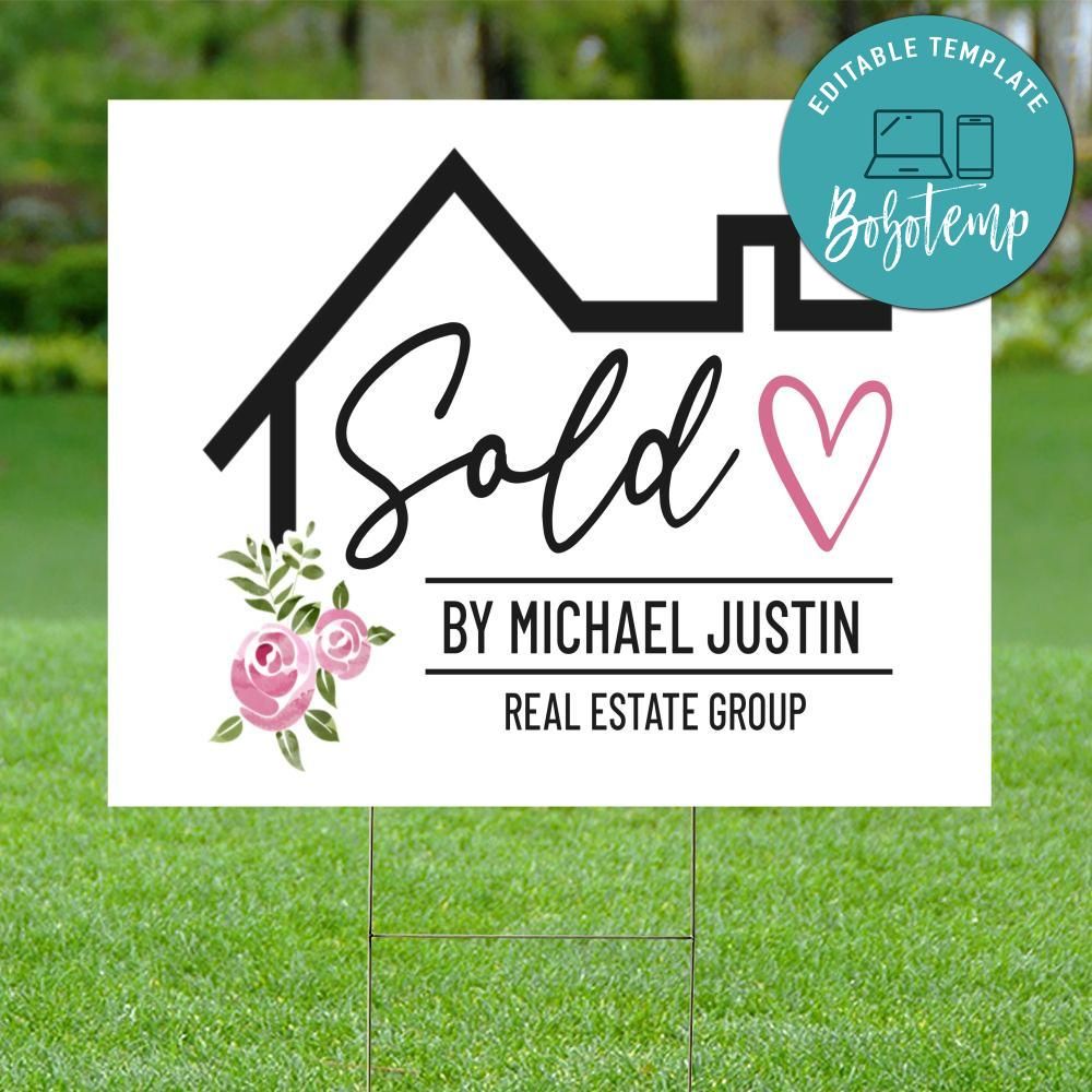Realtor Sold Yard Sign Digital File Template DIY | Bobotemp