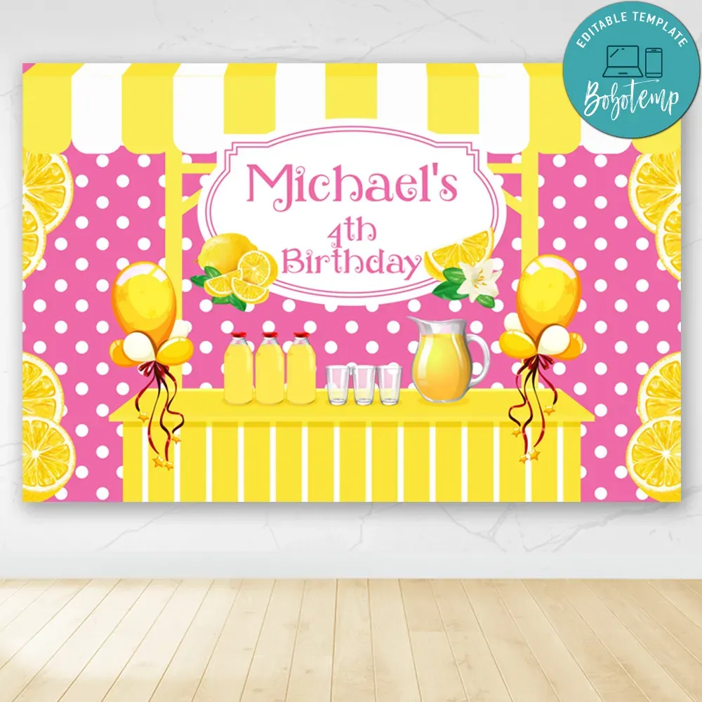 Pink lemonade Birthday Party Banner Backdrop Printable DIY | Bobotemp
