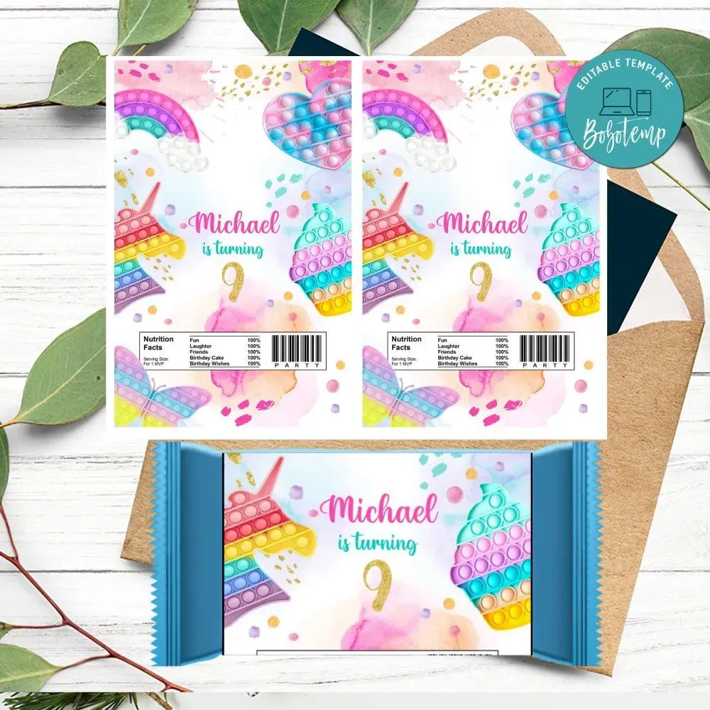 Pop It Rainbow Candy Bar Wrapper Label Digital File | Bobotemp