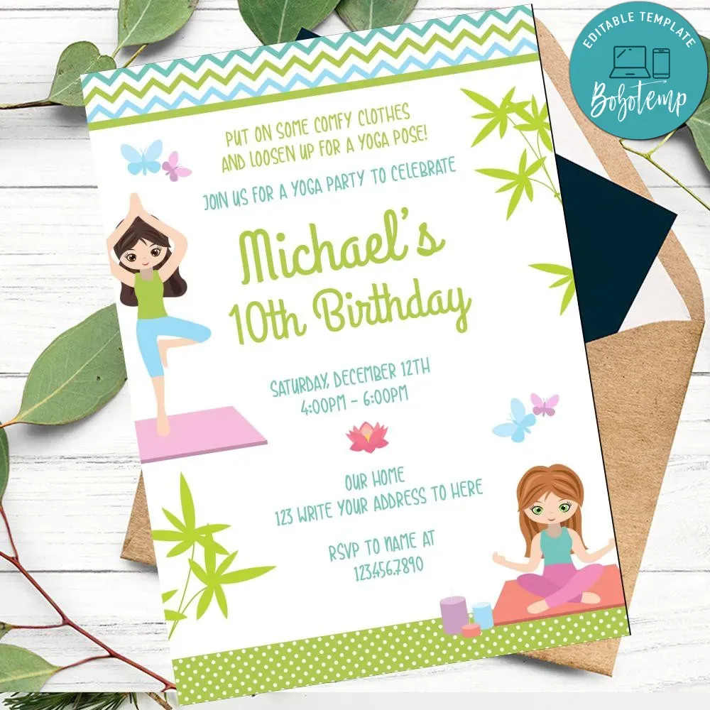 Yoga Invitation Customizable Template DIY | Bobotemp