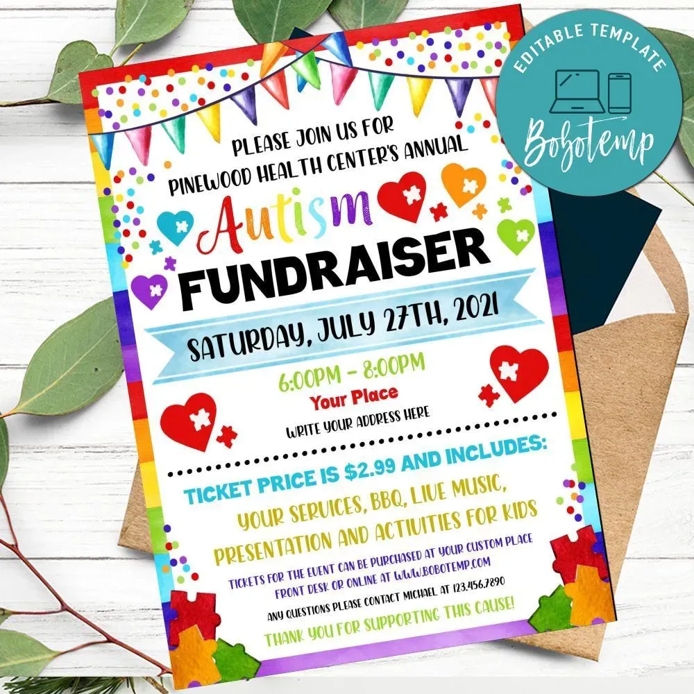 School Autism Awareness Fundraiser Event Flyer Template DIY | Bobotemp