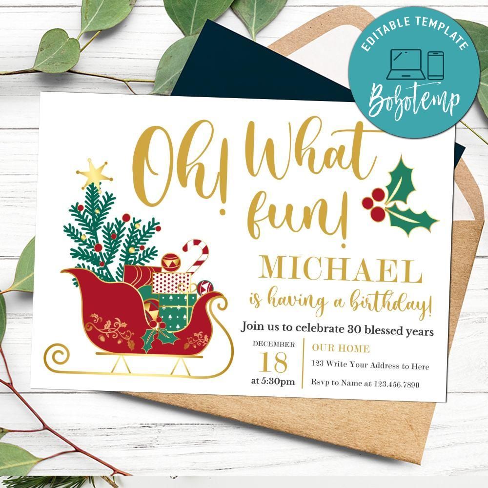 Oh What Fun! Christmas Invitation Customizable Template DIY | Bobotemp