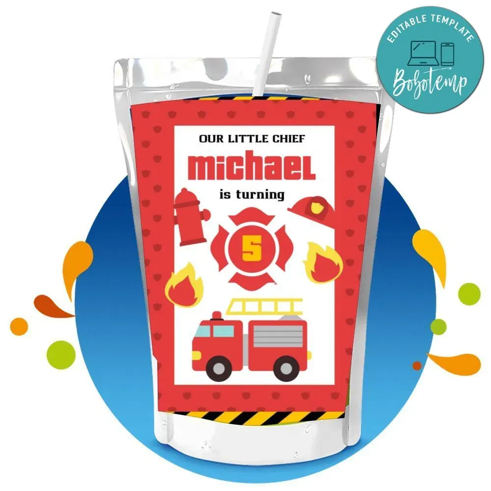 Fire truck Capri Sun Labels Digital File Printable | Bobotemp