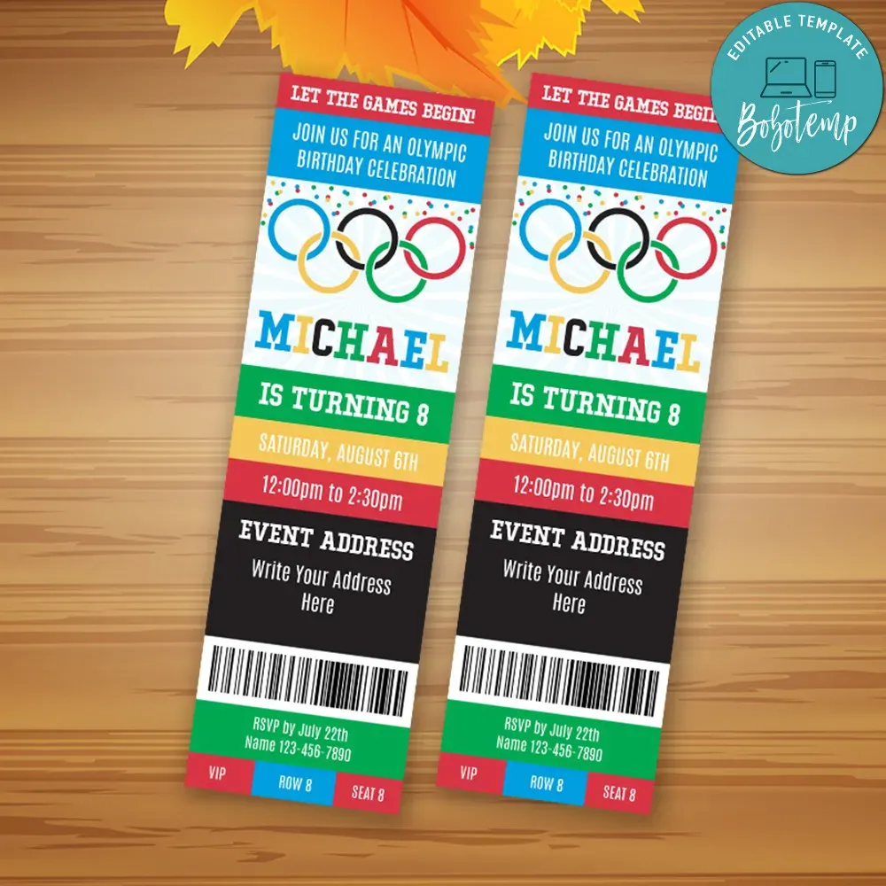Olympic Games Birthday Ticket Invitation Printable DIY | Bobotemp Shop