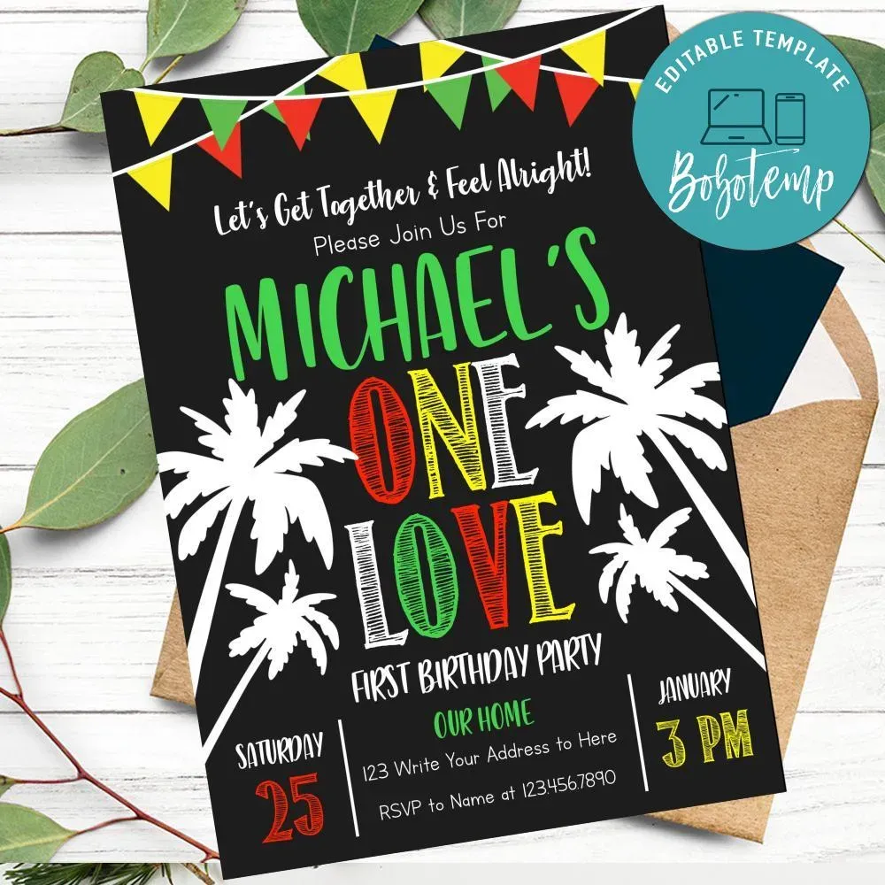 One Love Invitation Customizable Template DIY | Bobotemp