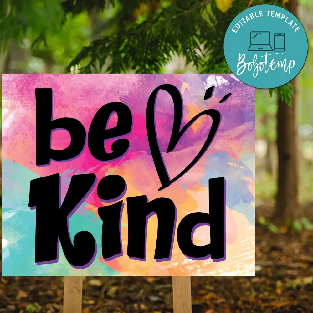 Be Kind Yard Sign Digital File Printable Instant Download | Bobotemp