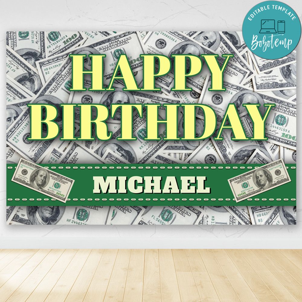 Money Birthday Party Banner Backdrop Printable DIY | Bobotemp