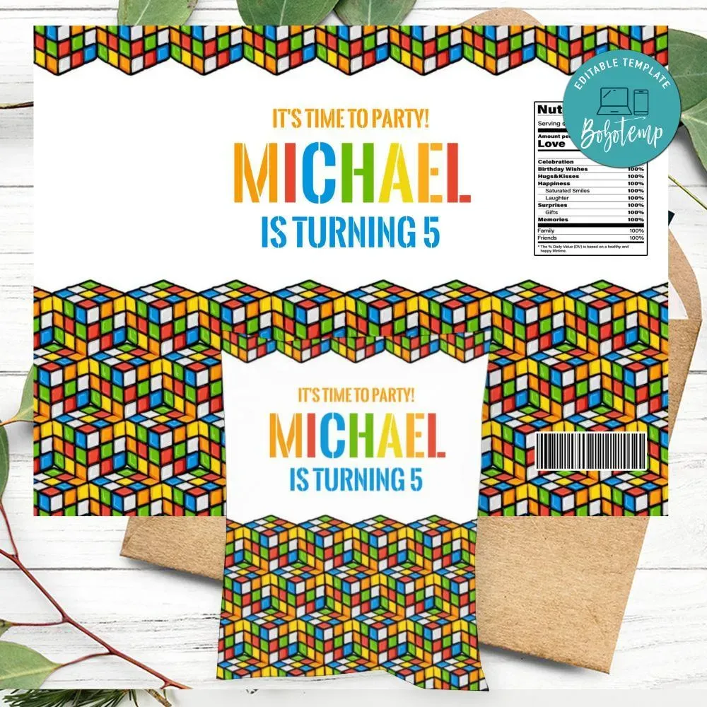 Rubik's cube Birthday Chip Bag Digital File DIY | Bobotemp