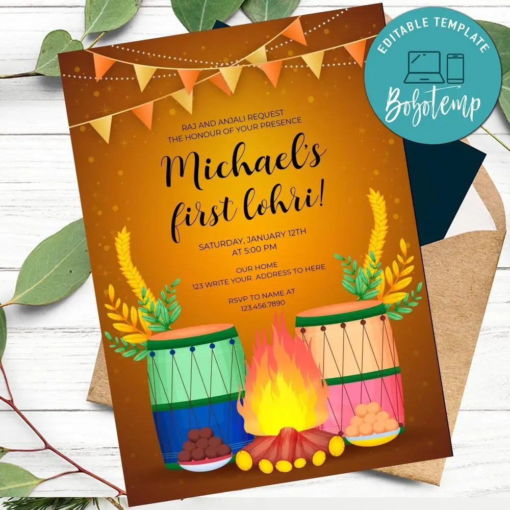 First lohri Invitation Customizable Template DIY | Bobotemp