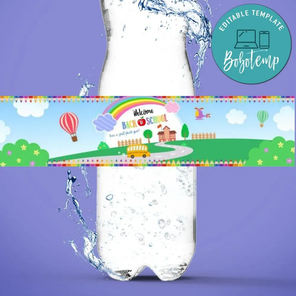 Welcome back to school Water Bottle Label Template | Bobotemp
